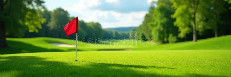 Red Flag Marking Hazard on Lush Green Golf Course , Warning, Grass ...