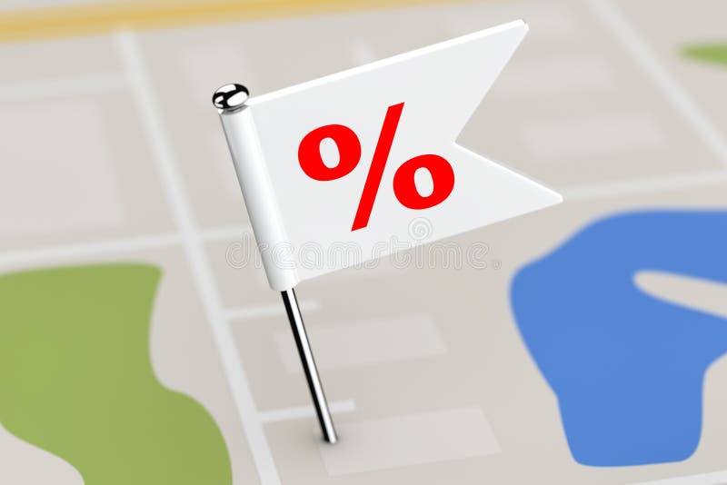 Red Flag with Percent Discount Sign on Map Background. 3d Render Stock ...