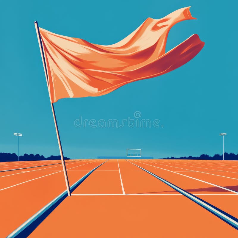 Red Flag on Running Track. Vector Illustration in a Flat Style Stock ...