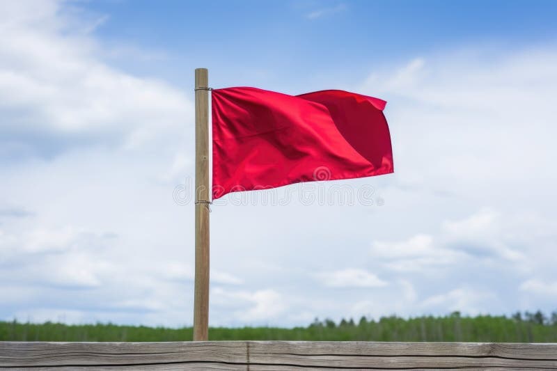 Red Flag on a Simple Wooden Pole Stock Photo - Image of warning ...