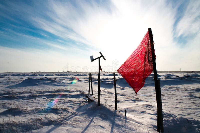 Red Flag on the Snow-covered Airfield in the Arctic Circle Stock Image ...