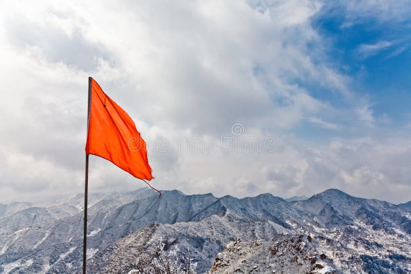 Red Flag with Snow Mountain Stock Image - Image of blue, hiking: 38179235