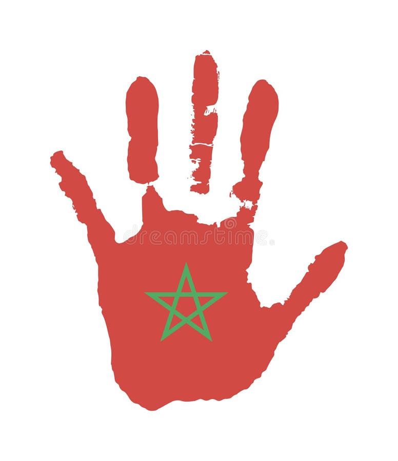 Red Flag with a Star. Vector Handprint in the Form of the Flag of Maroc ...