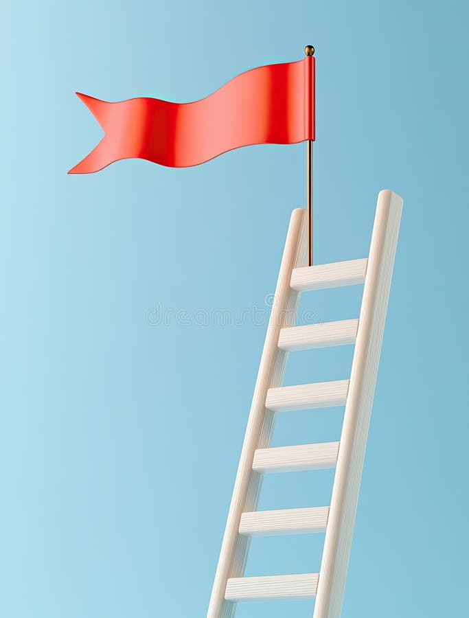 Red Flag on Top of Ladder. Success, Achievement Concept Stock Image ...