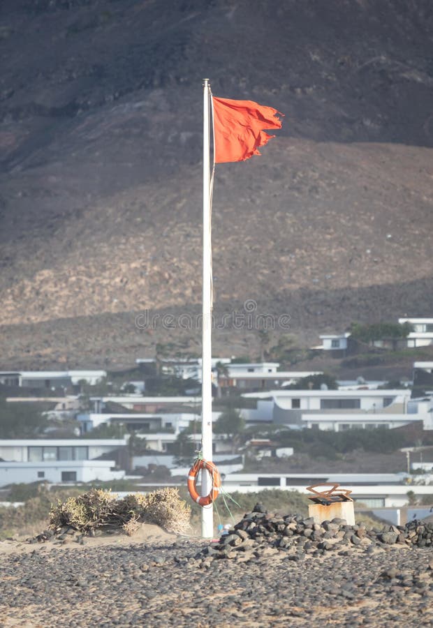 Red Flag Warning on Beach in Spain Stock Photo - Image of summer, flag ...