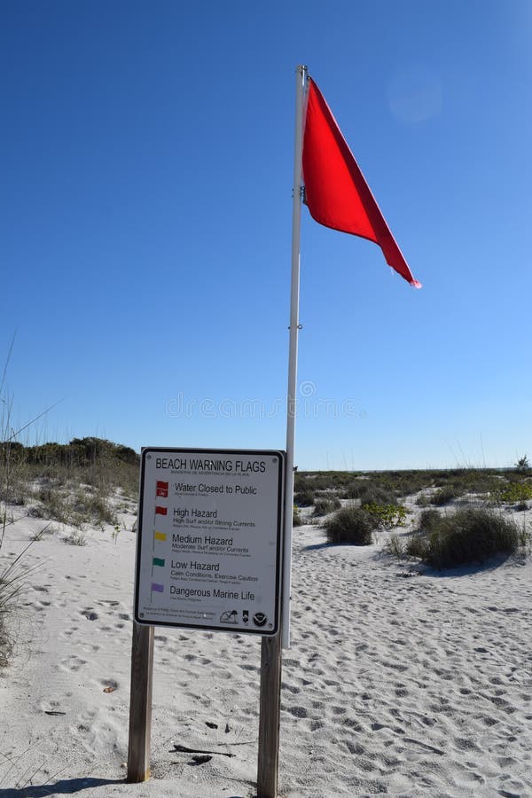 Red Flag Warning Sign at the Beach Editorial Image - Image of ocean ...