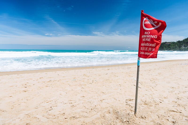 Red Flag Warning Sign No Swimming Stock Photo - Image of background ...