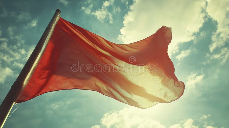 Red flag blowing in wind stock image. Image of warning - 375911009