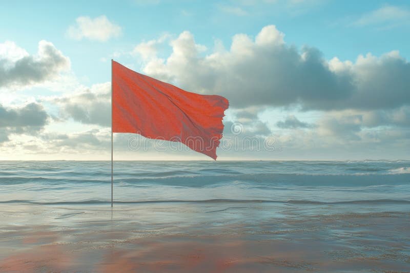 A Red Flag Waving in the Ocean on a Cloudy Day, Suitable for Maritime ...