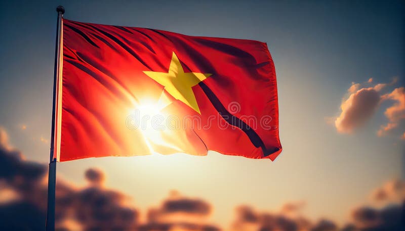 Red Flag with a Yellow Star at Sunset. Generative AI Stock Illustration ...