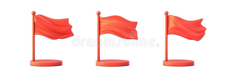 Red Flags Display, Three Stylized Flags on Poles, Smooth Texture ...