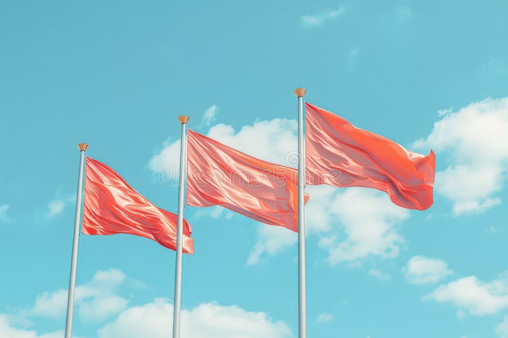 Red Flags Flying High in the Sky, Simple and Bold Image Stock Photo ...