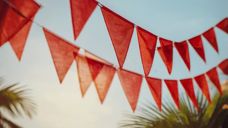 Red Flags Hanging between Palm Trees on a Sunny Day Stock Image - Image ...