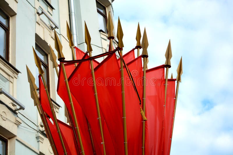 Red flags. Moscow street stock image. Image of moscow - 218398183