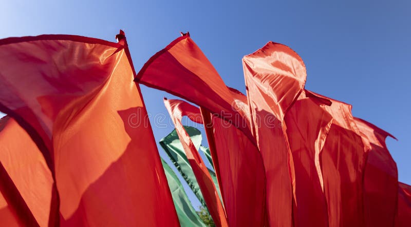 Red Flags Set Up during the Celebration in Windy Weather Stock Image ...