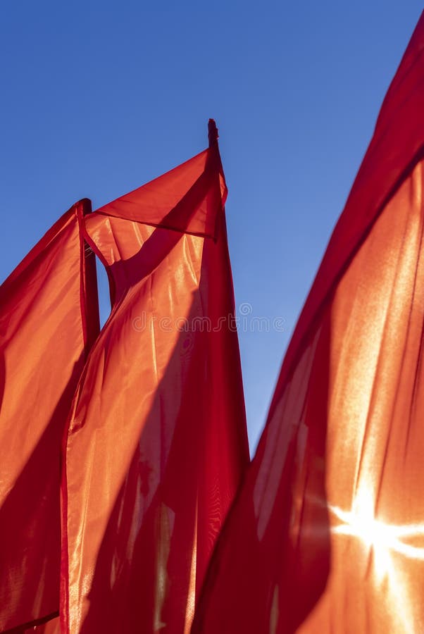 Red Flags Set Up during the Celebration in Windy Weather Stock Photo ...