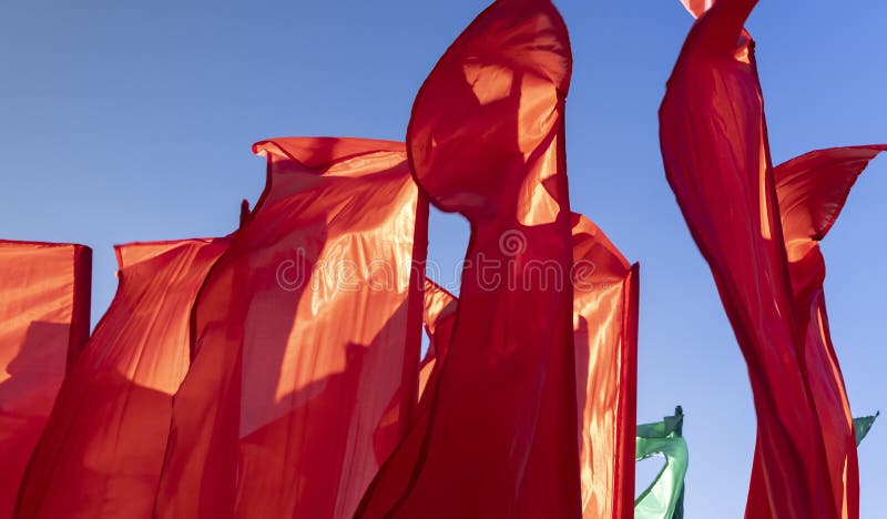 Red Flags Set Up during the Celebration in Windy Weather Stock Image ...