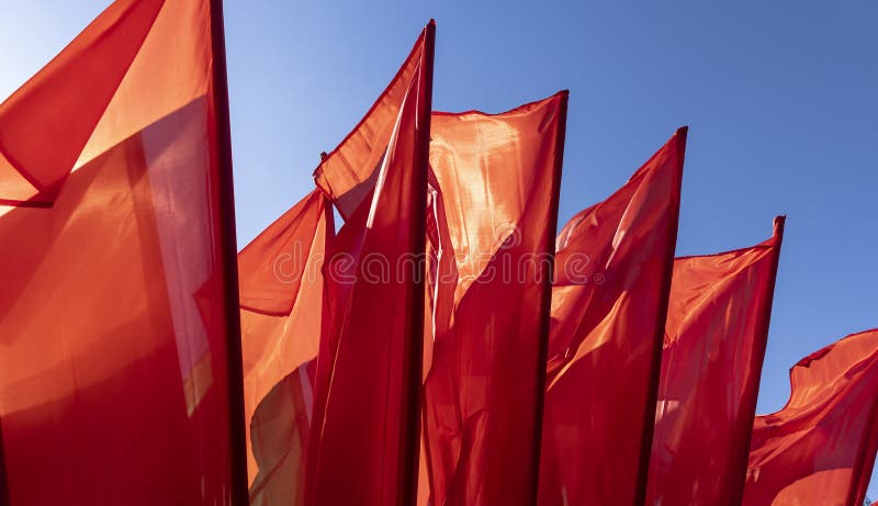 Red Flags Set Up during the Celebration in Windy Weather Stock Image ...
