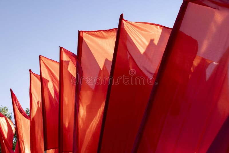 Red Flags Set Up during the Celebration in Windy Weather Stock Photo ...