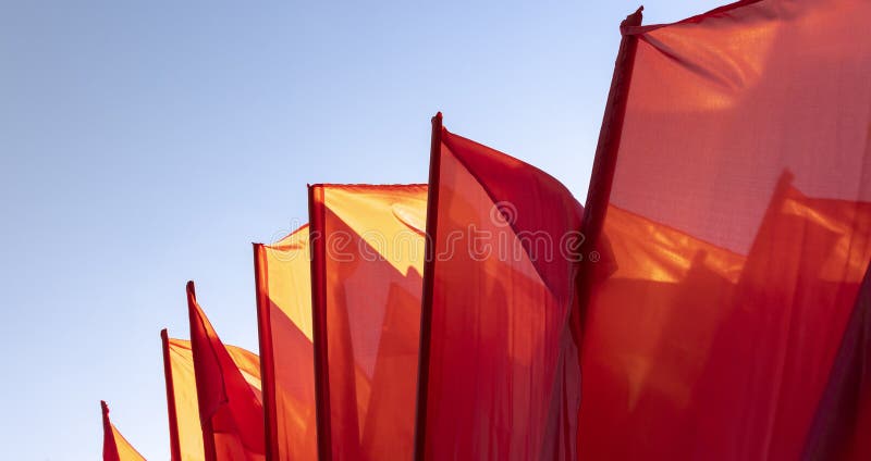 Red Flags Set Up during the Celebration in Windy Weather Stock Image ...