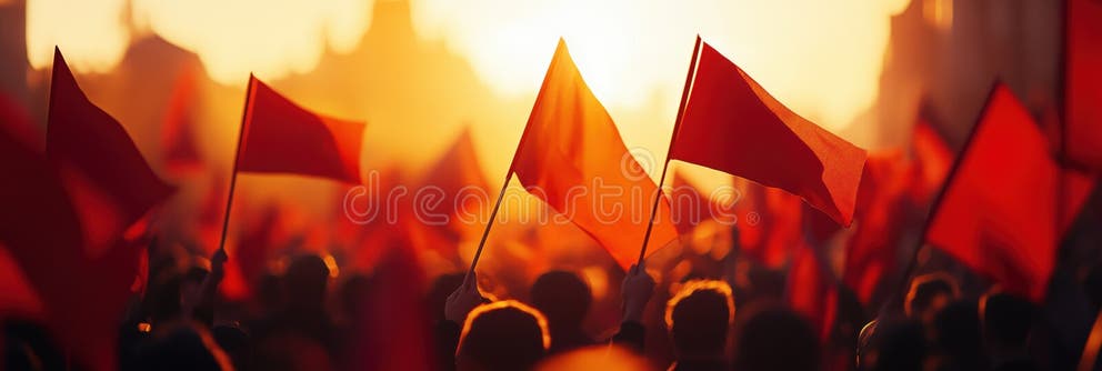 Red Flags Waving in Air at Epic, Massive, and Powerful Rally Stock ...