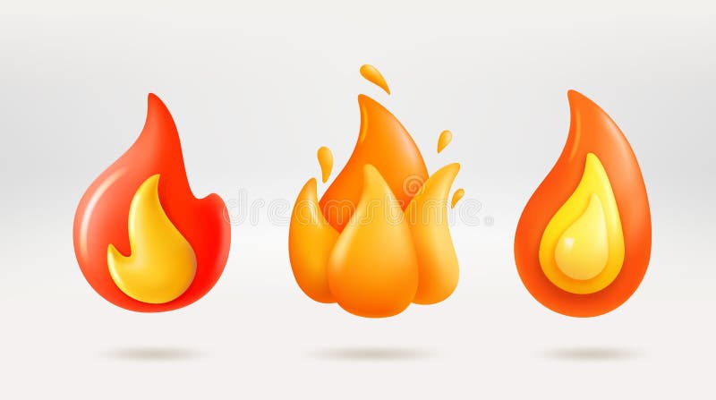 Red Flames Collection. 3d Vector Icons Isolated on White Background ...