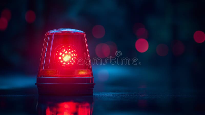 Red Flashing Siren with an Emergency Light Glowing on a Dark Background ... Red Flashing Siren with an Emergency Light Glowing on a Dark Background ...