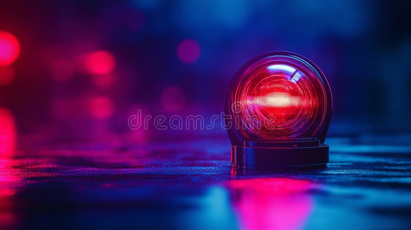 Red Flashing Siren with an Emergency Light Glowing on a Dark Background ... Red Flashing Siren with an Emergency Light Glowing on a Dark Background ...
