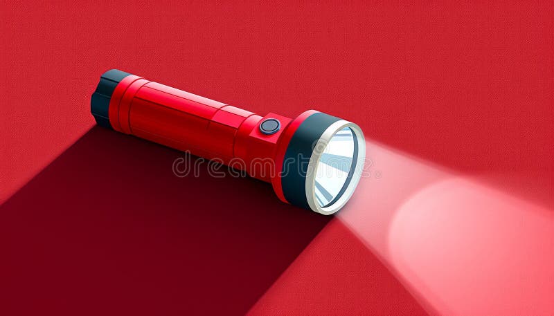 Red Flashlight with Bright Beam on a Red Background Emergency, Portable ...
