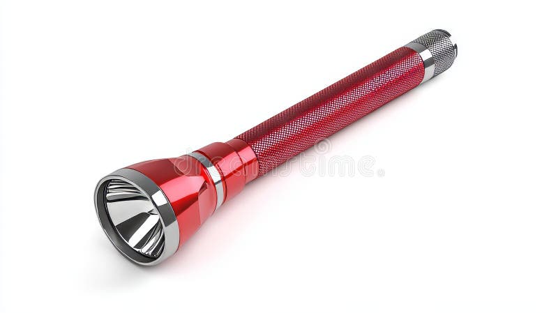 A Red Flashlight that is Powered by a Battery is Standing Alone Against ...