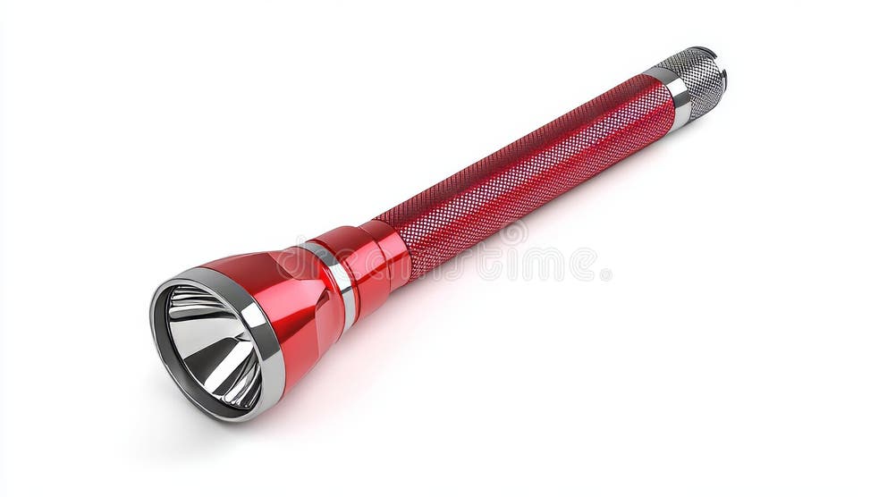 A Red Flashlight that is Powered by a Battery is Standing Alone Against ...