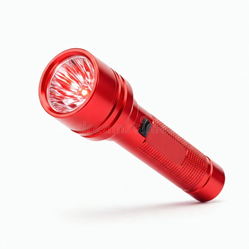 Red Flashlight Isolated on White Background Front View Stock ...