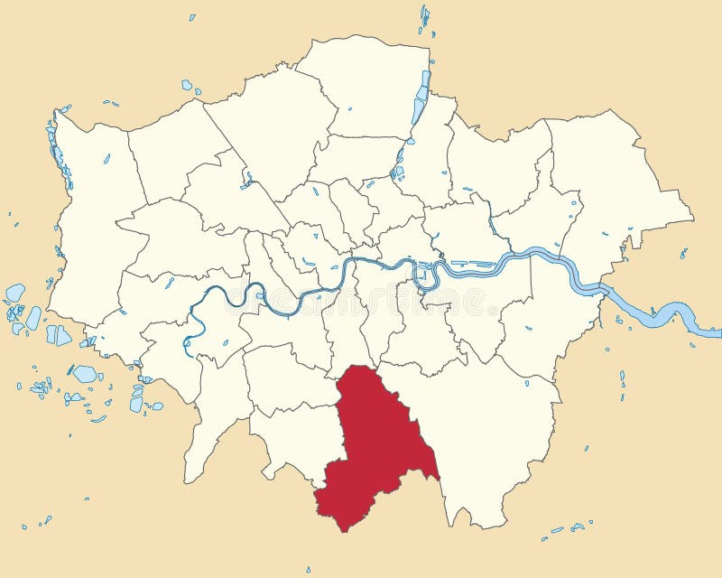 Red Location Map of the BOROUGH of CROYDON, LONDON Stock Vector ...