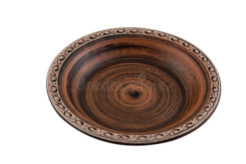 Red Flat Clay Plate Top View Isolated Stock Image - Image of craft ...