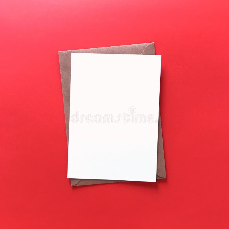Red Flat Lay Blank Postcard with Envelope Mock Up Stock Image - Image ...