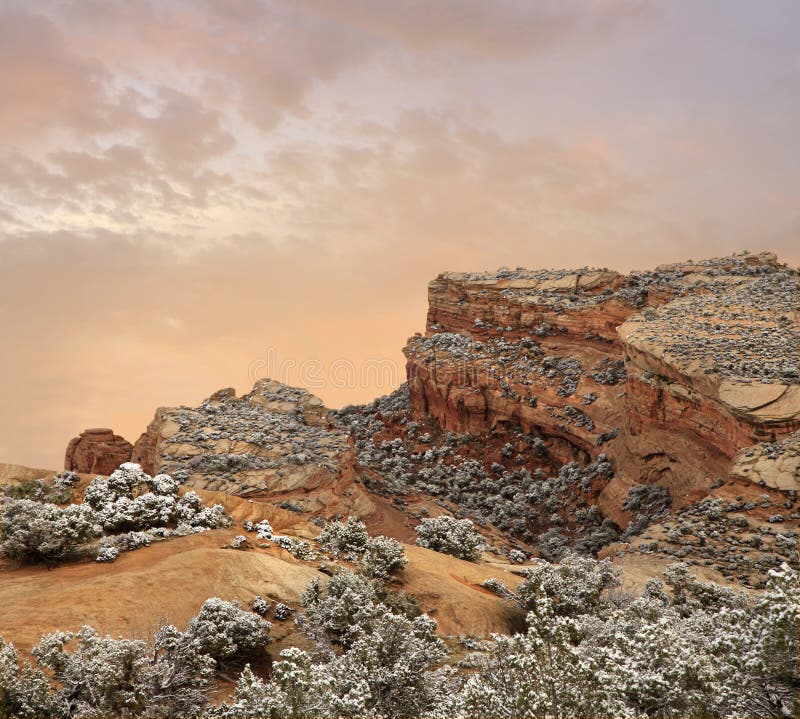 Red Fleet State Park after Snow Storm at Dawn Stock Image - Image of ...
