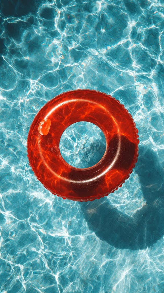 Red Float Ring Surrounded by Shimmering Blue Water in a Summer Pool ...