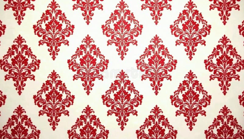 Red Flock Wallpaper, Vintage Damask Pattern on White Retro Style , Red ...