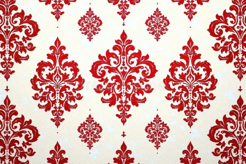 Red Flocked Damask Wallpaper, Retro White Background , Red Pattern ...