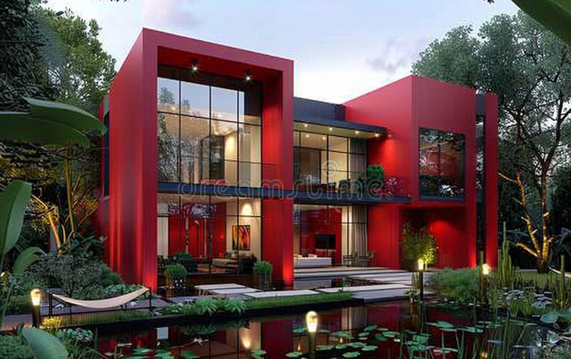 The Red 2-Floor House Design -Generative Ai Stock Image - Image of ...