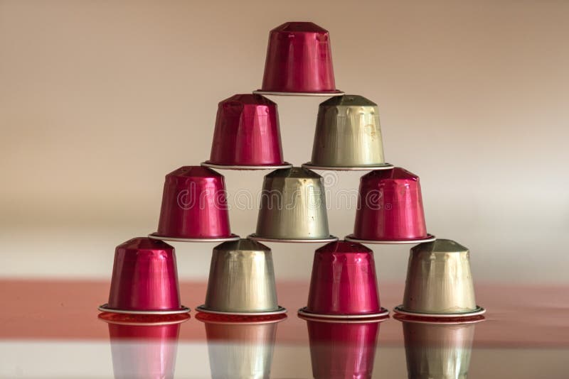 Red Floor Pyramid of Italian Coffee Pods Stock Image - Image of ...