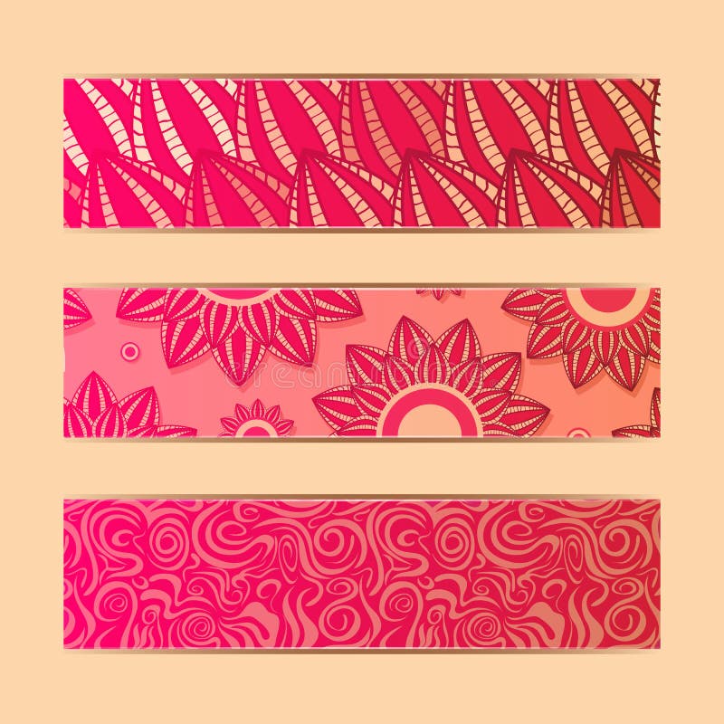 Red Floral Banner Card Set stock vector. Illustration of decoration ...