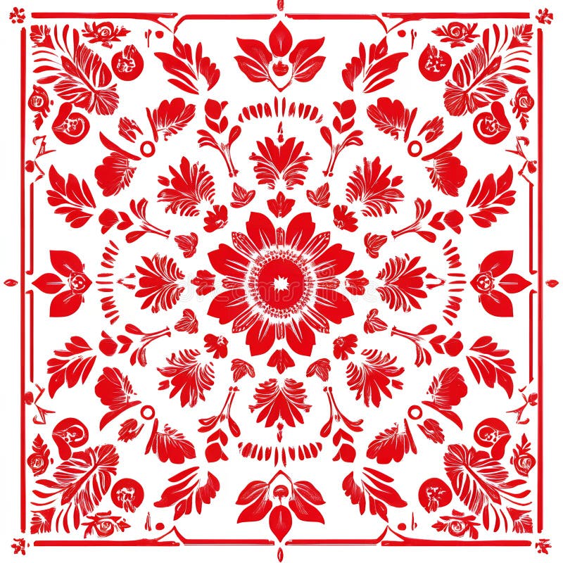 Red Floral Design Pattern Square Textile Background Image Stock ...