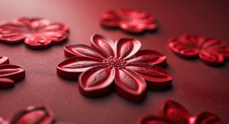 Red Floral Embossed Design on Deep Red Background Stock Image - Image ...