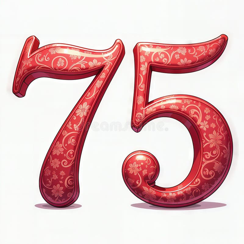 Red floral number 75 stock illustration. Illustration of design - 361098127