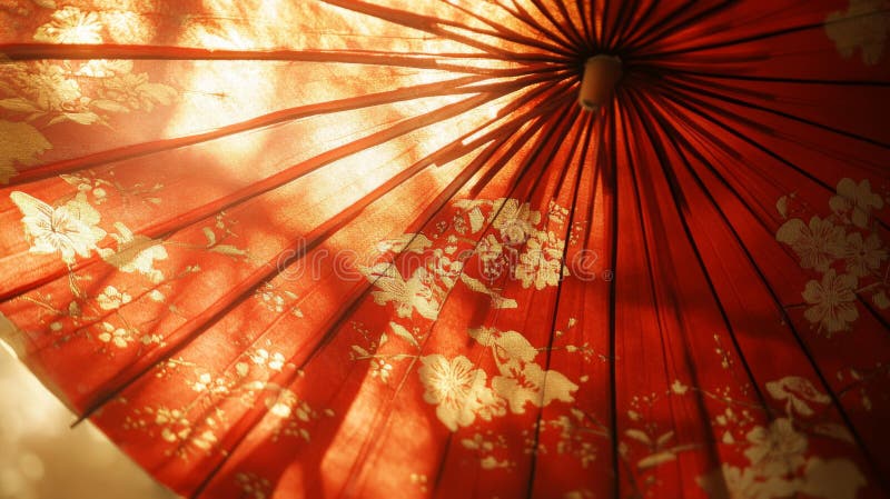 Red Floral Parasol Illuminated by Sunlight Stock Illustration ...