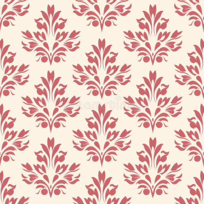 Red Floral Pattern on Cream Background Stock Illustration ...