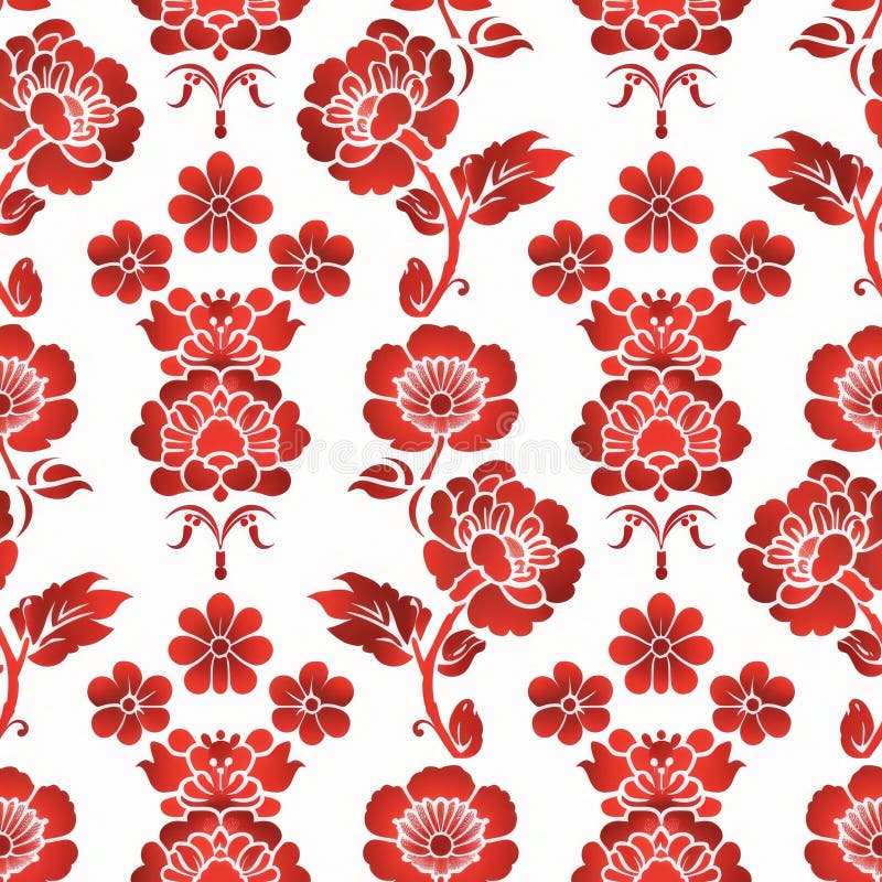 Red Floral Pattern on White Background Stock Illustration ...