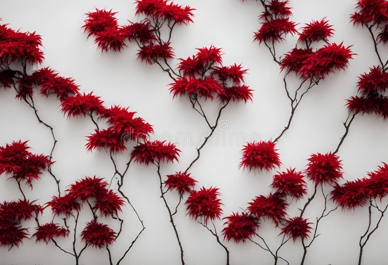 Red Floral Patterns Cascading Over a Minimalist Wall Stock Illustration ...