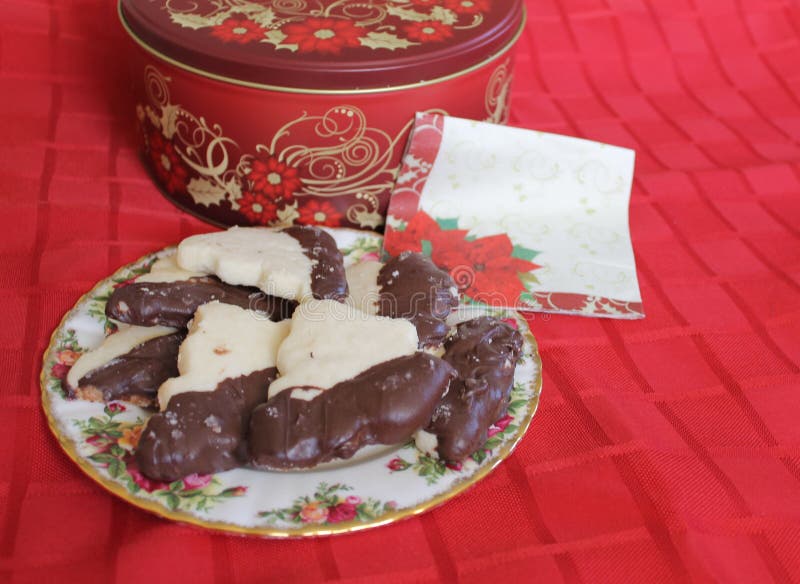 Red Floral Plate of Shortbread Stock Image - Image of table, dessert ...